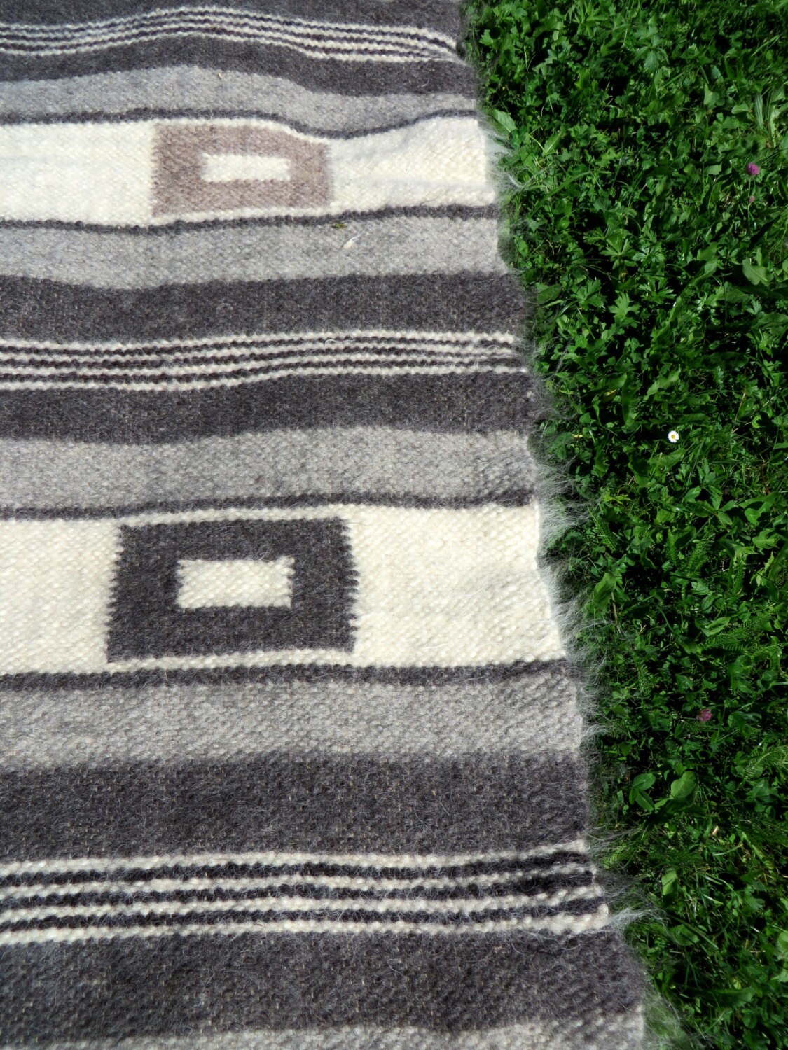 Wool Area Rug Striped Rug Grey and White Rug Woven | Etsy