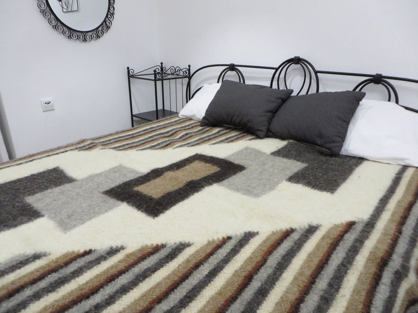 Wool Bed Blanketrustic Wool Blanketswoven Coverletqueen | Etsy