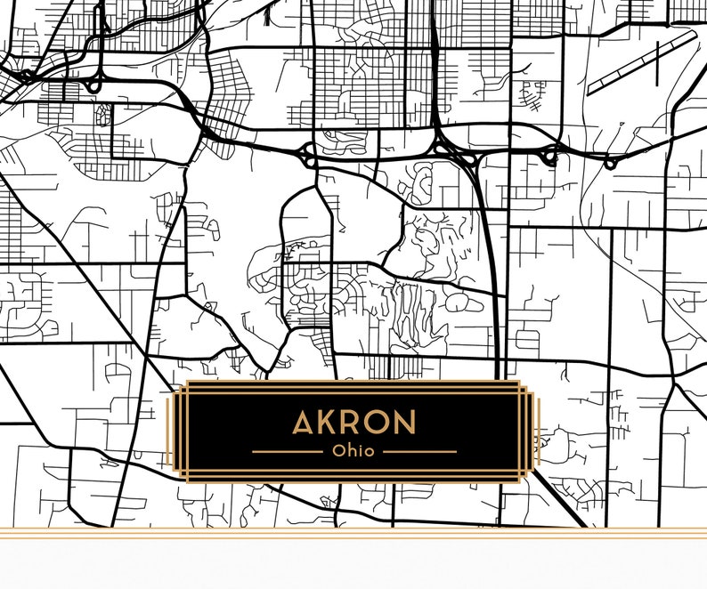 AKRON Ohio City Map Akron Ohio Wall Art Print Akron Ohio | Etsy