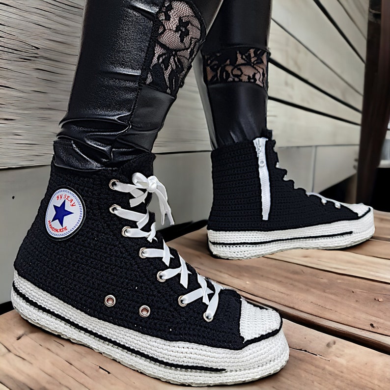 High Top Converse-style Knitted Sneaker Slippers, Zipper Design ...