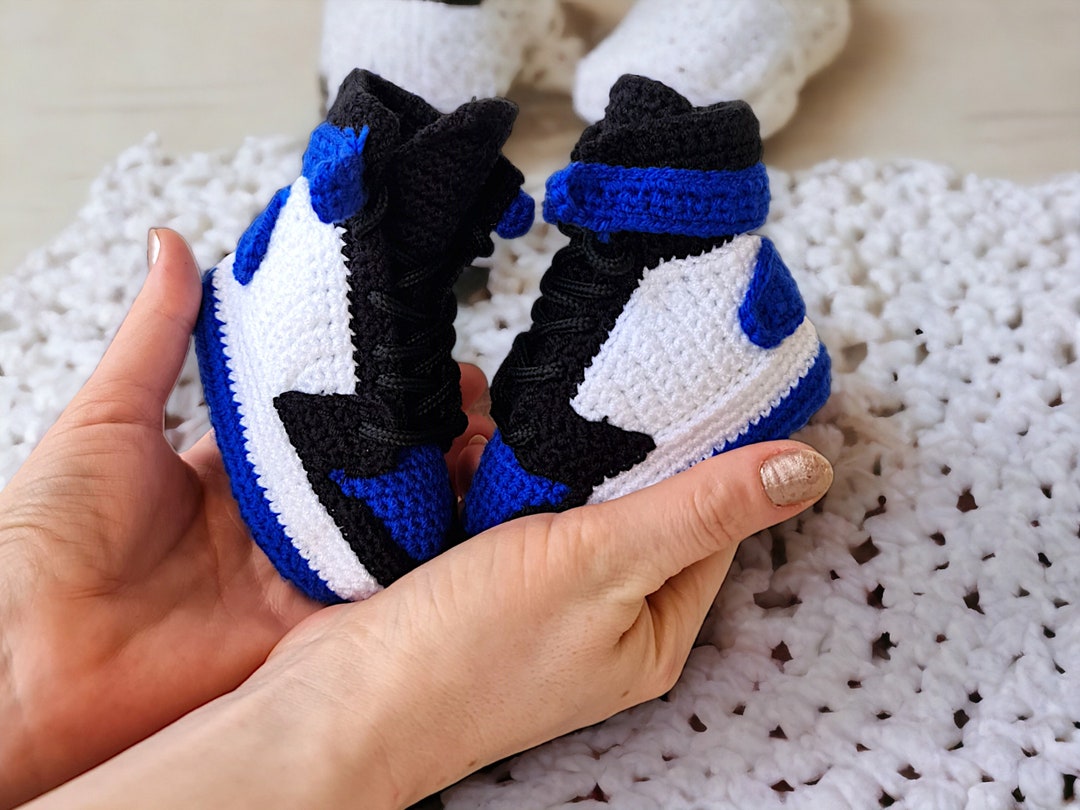 Custom Crochet Baby Jordans Style Booties, Knitted Crib Shoes, Newborn ...