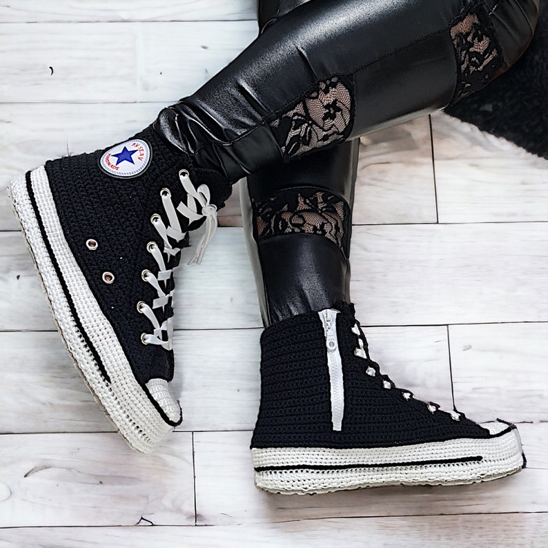 High Top Converse-style Knitted Sneaker Slippers, Zipper Design ...