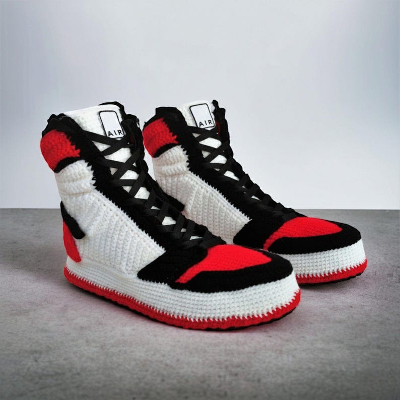 Custom Crochet High Top Jordan-style Bred Sneakers Slippers ...