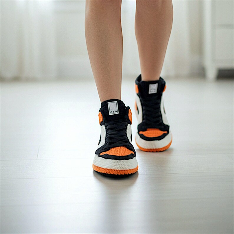 Jordan Orange Sneaker, Crochet High-top Slippers, Custom Kicks Shoes ...