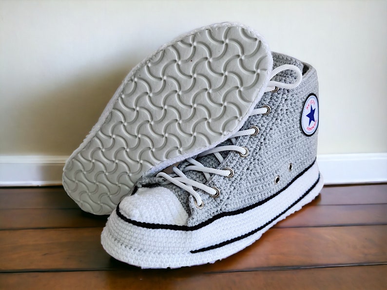 Gray Converse-style Crochet Sneakers Slippers | Custom Wool Blend Knit ...
