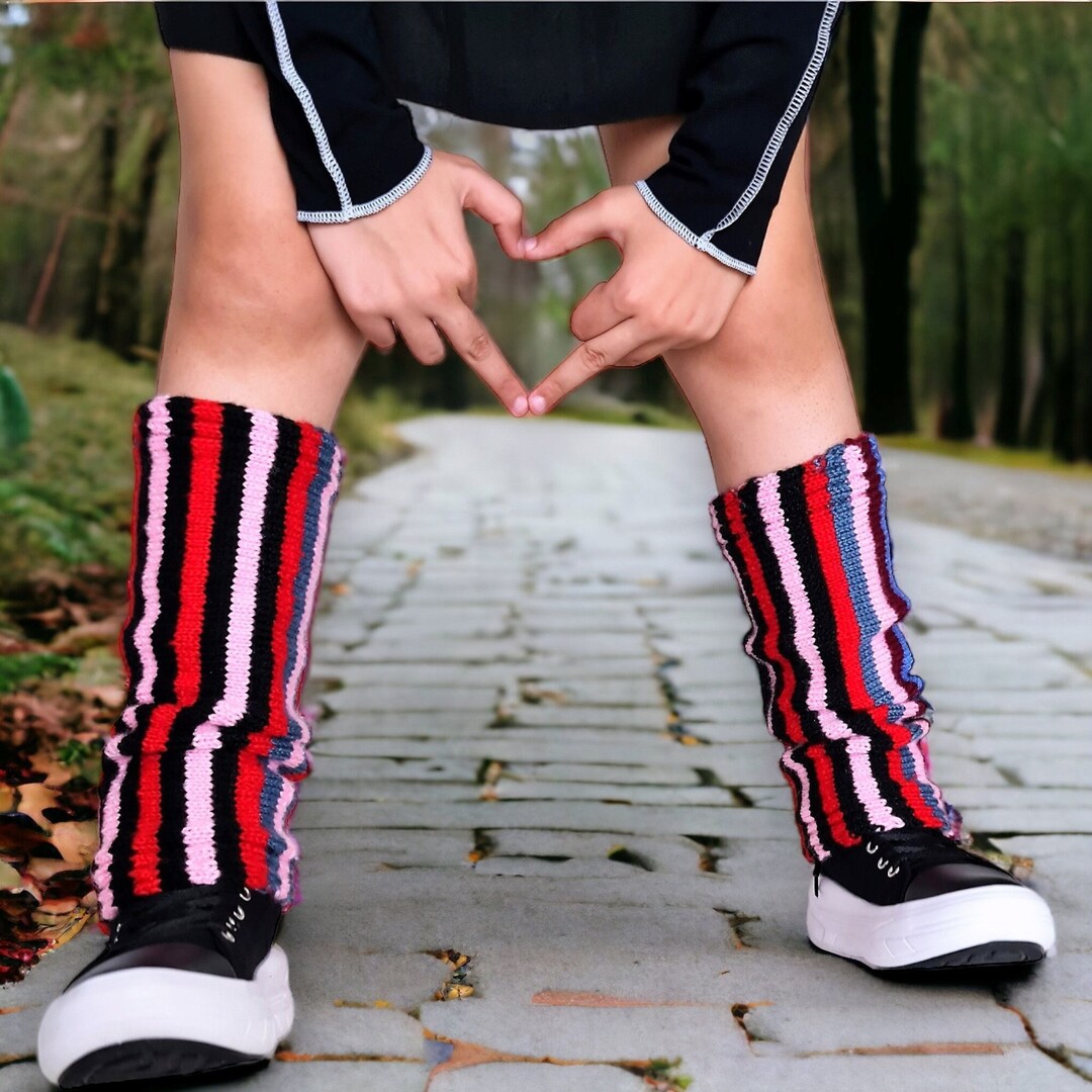 Multi-color Leg Warmers, Knee-length, Striped Pattern, Sporty Bohemian ...