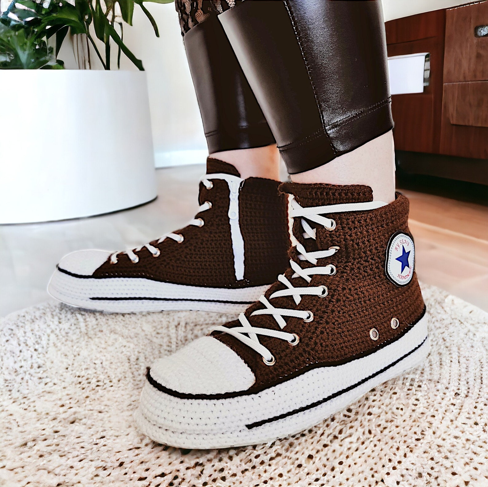 High Top Converse-style Sneaker Slippers, Custom Unisex House Crochet ...