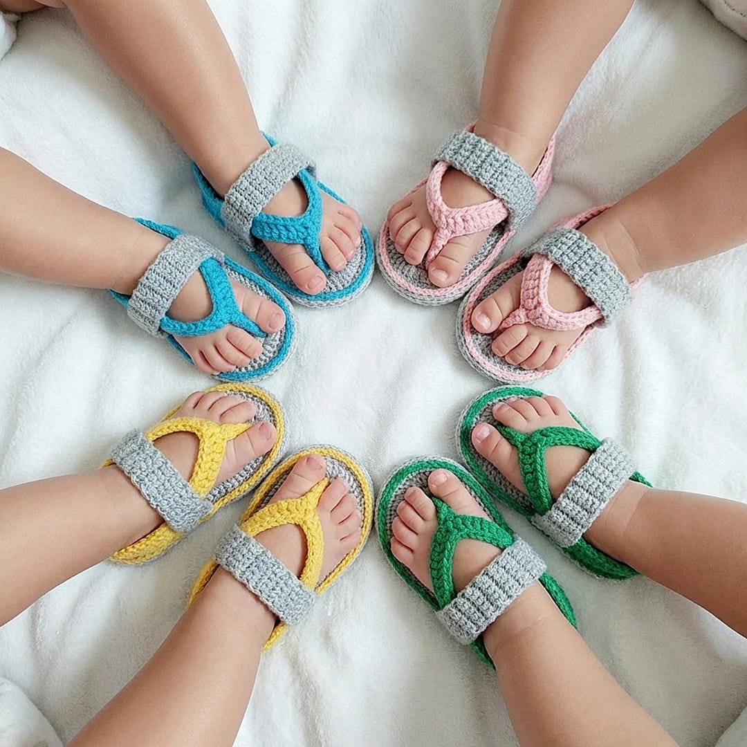 Crochet Baby Flip Flops Sandals, Newborn Knit Booties, Soft Cotton ...
