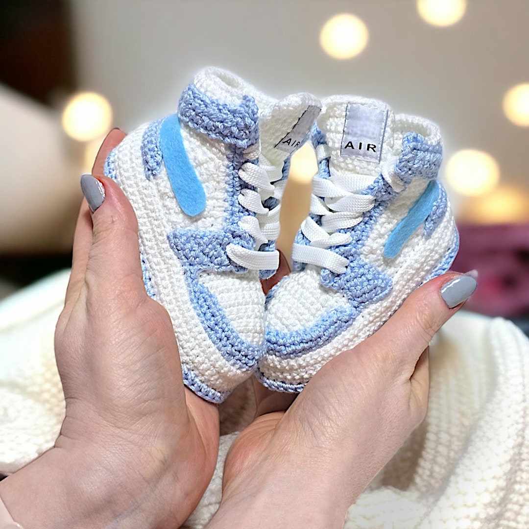 Crochet Baby Soft Blue Jordan-style Sneakers | Retro Baby Boys Booties ...