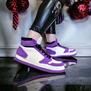 Purple Crochet Sneaker Slippers, Urban Style Indoor Shoes, Personalized ...