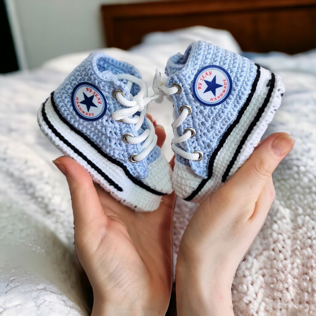 Soft Baby Blue Booties Crochet Baby Sneakers Knitted Newborn Shoes ...
