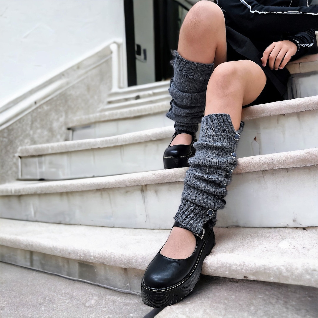 Grey Crochet Custom Leg Warmers, Customizable Buttoned Knee-length Wool ...