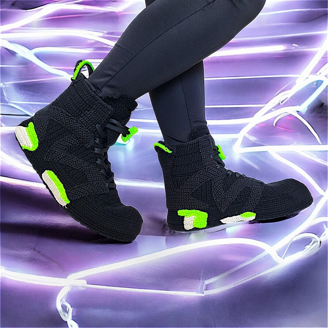 Retro Jordans Style Neon Green Sneakers Slippers, Custom Basketball ...