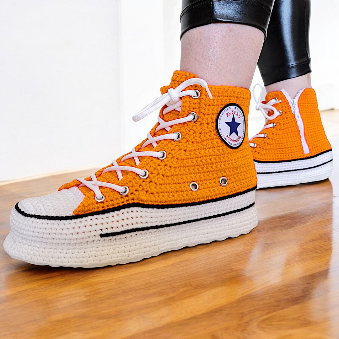 Orange Crochet Sneakers Style Slippers, Eco-friendly, Zipper, Custom ...