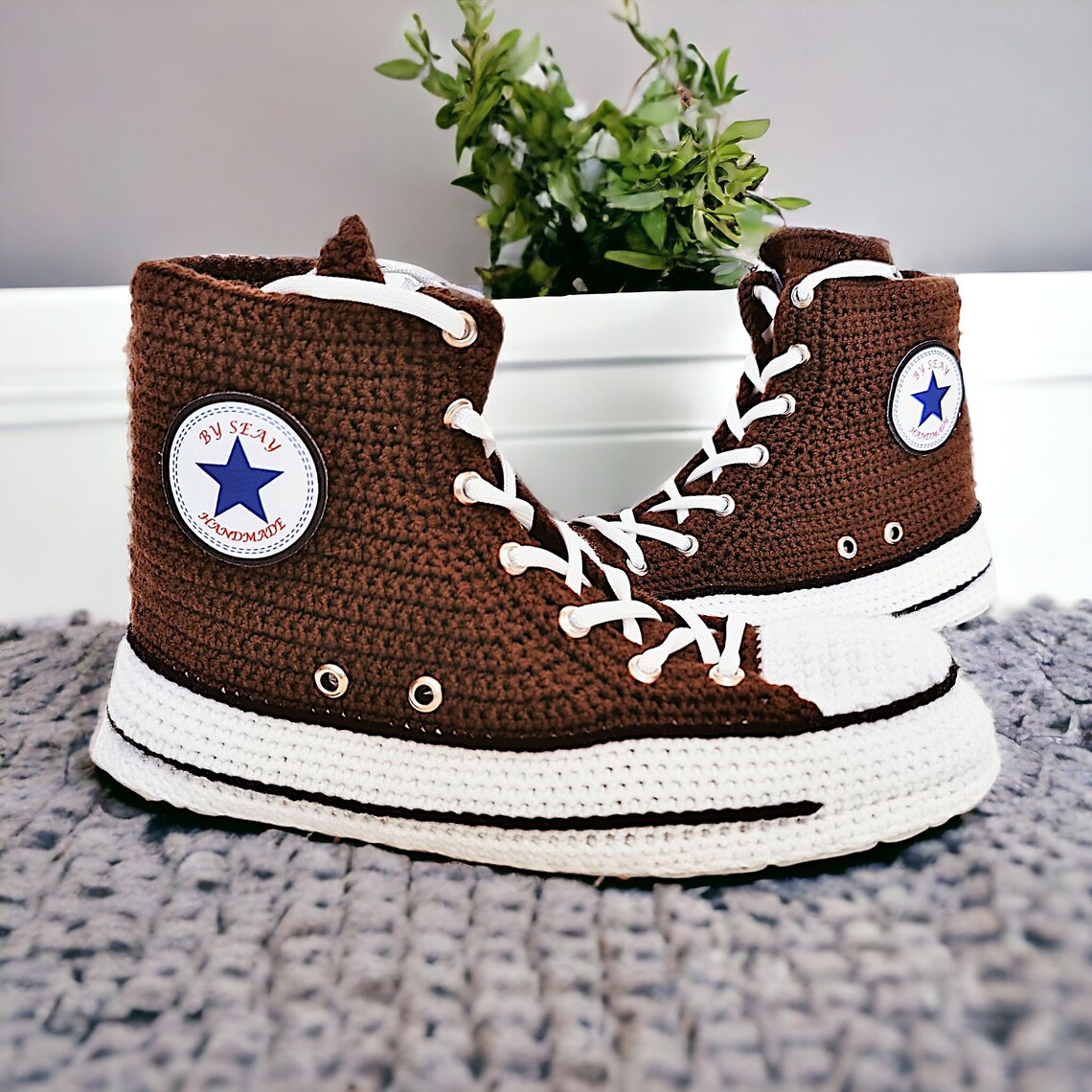 High Top Converse-style Sneaker Slippers, Custom Unisex House Crochet ...