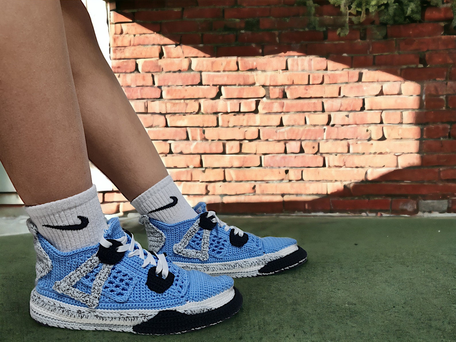 University Blue Crochet Sneaker Slippers, Retro Basketball Kicks House ...