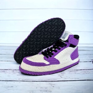 Purple Crochet Sneaker Slippers, Urban Style Indoor Shoes, Personalized ...