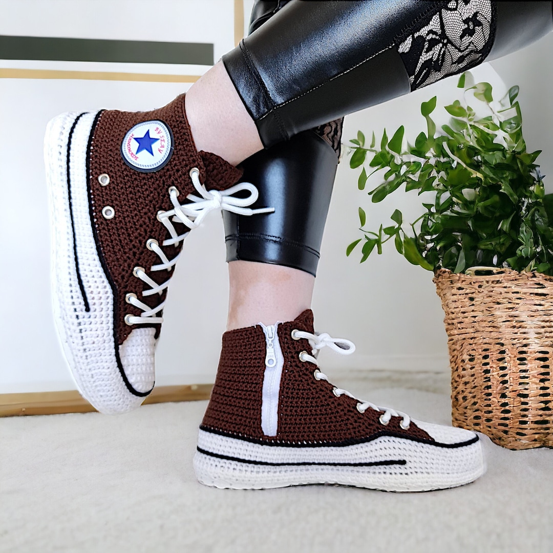 High Top Converse-style Sneaker Slippers, Custom Unisex House Crochet ...