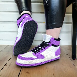 Purple Crochet Sneaker Slippers, Urban Style Indoor Shoes, Personalized ...