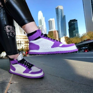 Purple Crochet Sneaker Slippers, Urban Style Indoor Shoes, Personalized ...