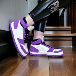 Purple Crochet Sneaker Slippers, Urban Style Indoor Shoes, Personalized ...