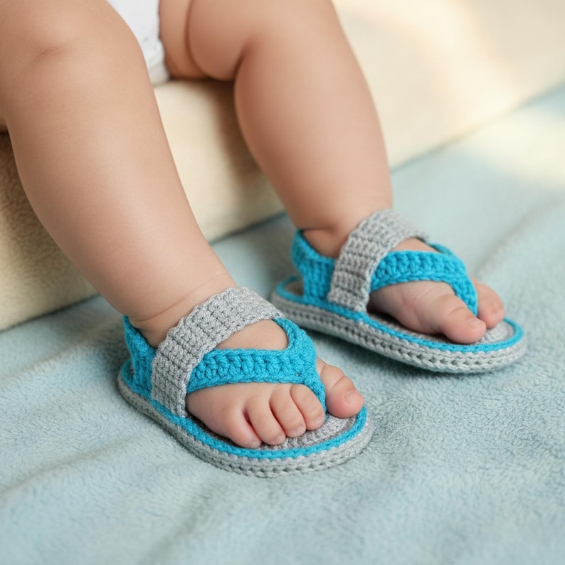 Crochet Baby Flip Flops Sandals, Newborn Knit Booties, Soft Cotton ...