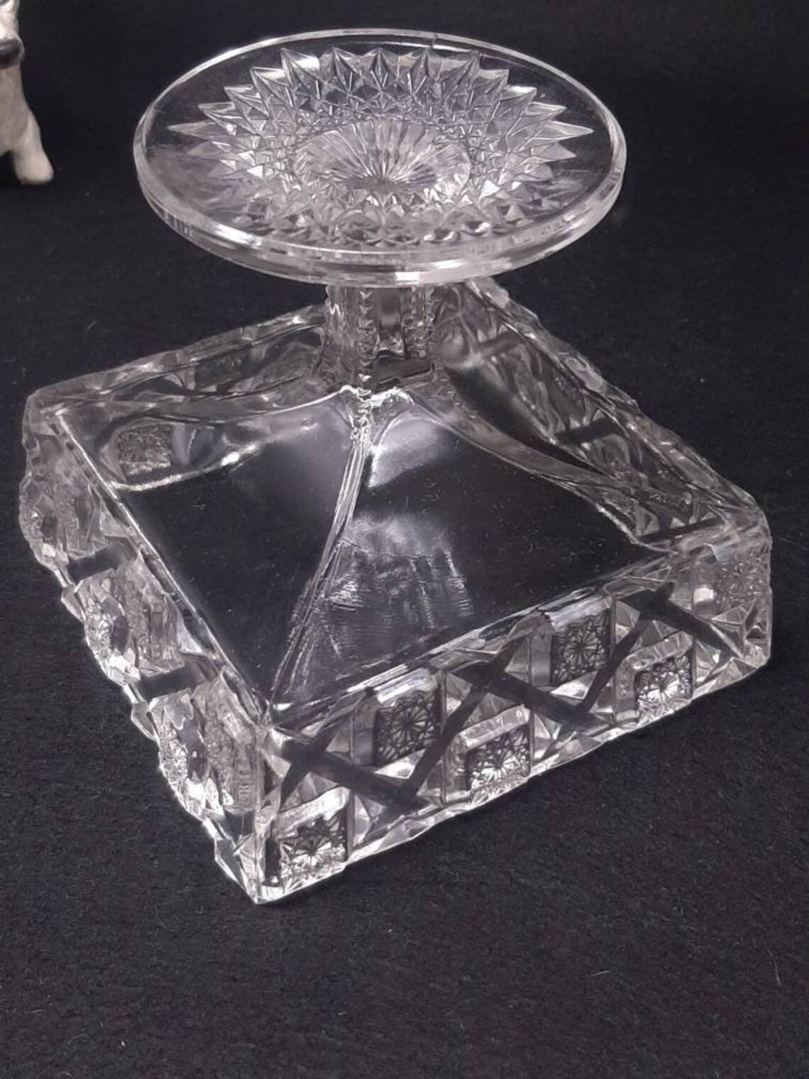 Vintage Pressed Glass Square Compote on Pedestal With Round - Etsy
