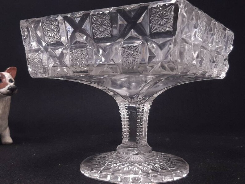 Vintage Pressed Glass Square Compote on Pedestal With Round Foot ...