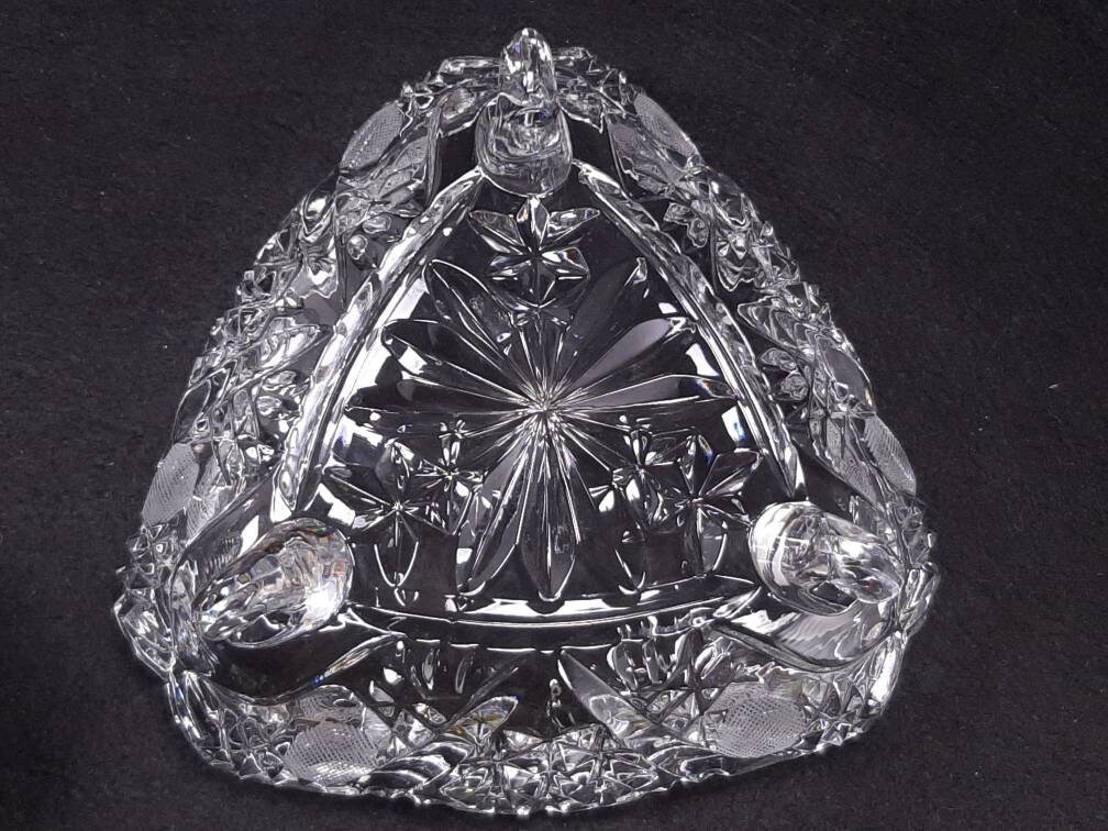 Vintage Heavy Pressed Glass Triangular Candy Dish with Lid | Etsy