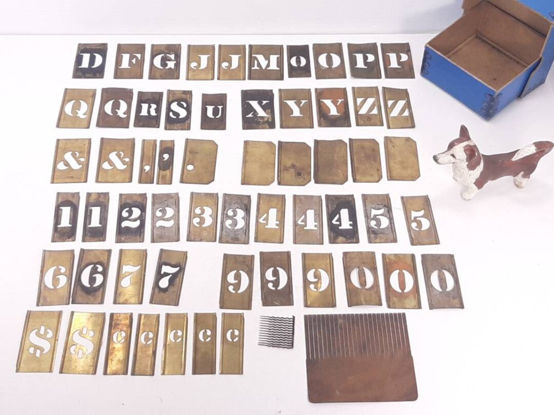 58 Vintage Interlocking Brass Stencils, Incomplete, Used, Letters and ...