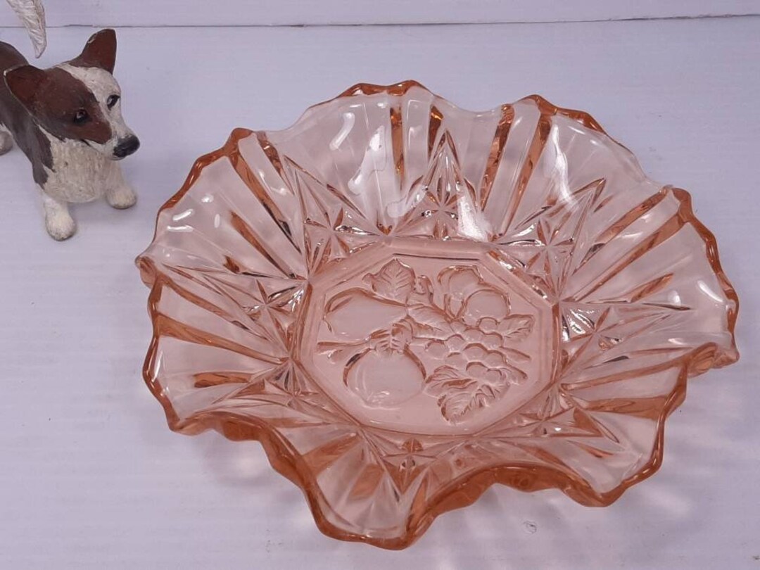 Vintage Pink Glass Dish With Ruffled Edge, 7" Across Octagonal Pink ...