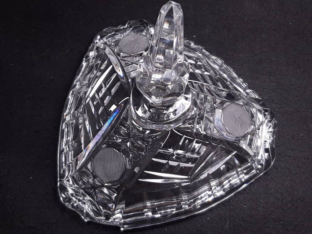 Vintage Heavy Pressed Glass Triangular Candy Dish with Lid | Etsy
