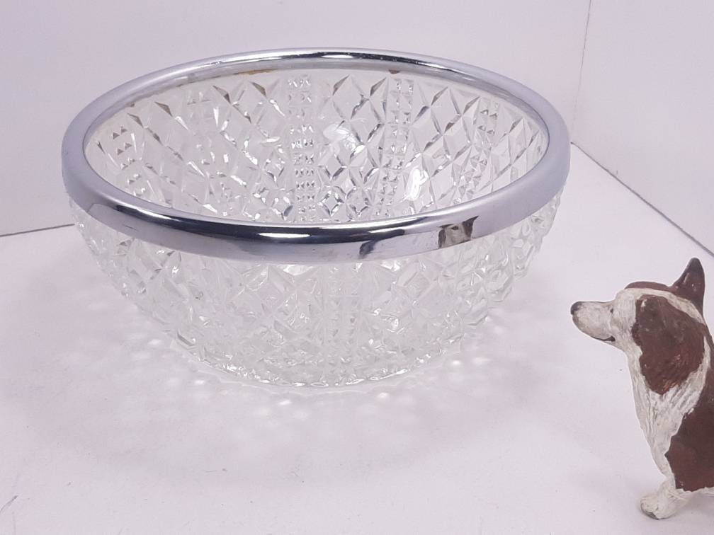 Vintage Crystal Glass Bowl With Silverplated Rim Made in - Etsy