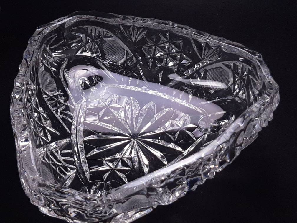 Vintage Heavy Pressed Glass Triangular Candy Dish with Lid | Etsy