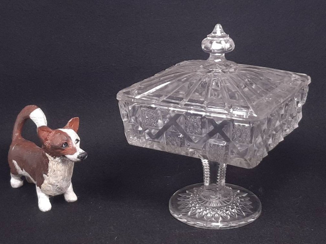 Vintage Pressed Glass Square Compote on Pedestal With Round Foot ...