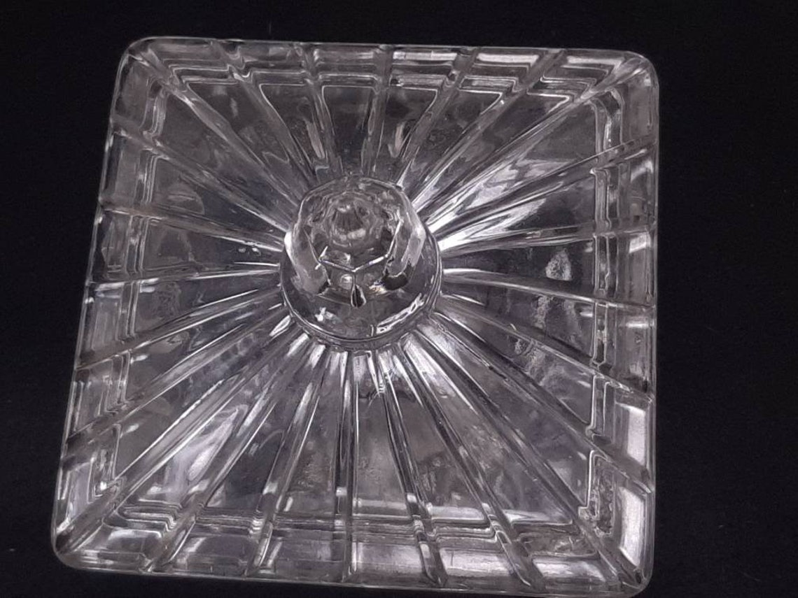 Vintage Pressed Glass Square Compote on Pedestal With Round - Etsy