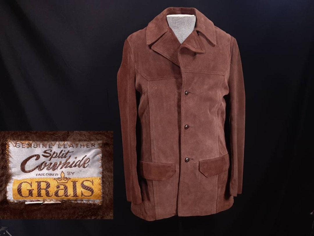 Vintage 70s Split Cowhide Leather Jacket by Grais, Size 40L, Removeable ...