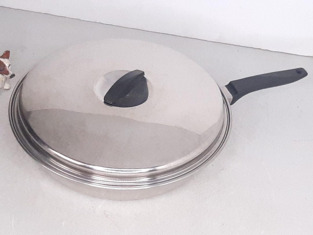 Vintage Ekco Flint Stainless Steel 12" Skillet With Lid, Warped Bottom ...