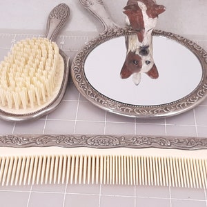 Vintage Nickelplate Ornate Hand Mirror; Brush and Comb, Brittle ...