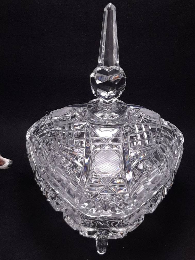 Vintage Heavy Pressed Glass Triangular Candy Dish with Lid | Etsy