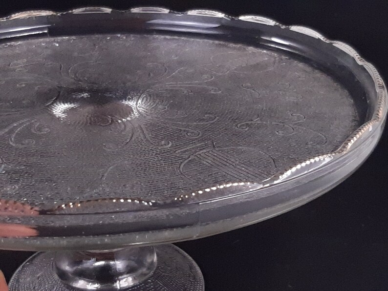 Vintage Depression Glass Cake Stand, Harp Pattern Glass Cake Stand With ...