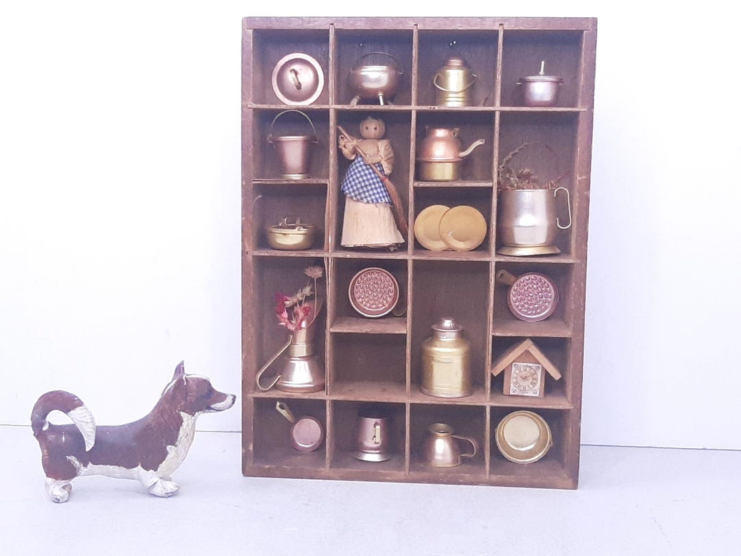 Vintage Shadow Box Display With Antique Kitchen Themed Miniatures ...