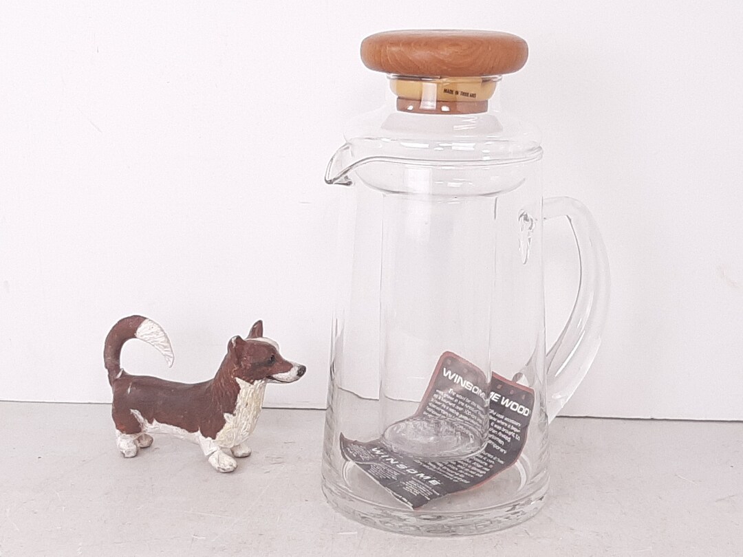 Vintage New Old Stock Winsome Wood Chiller Pitcher, Glass Pitcher With ...