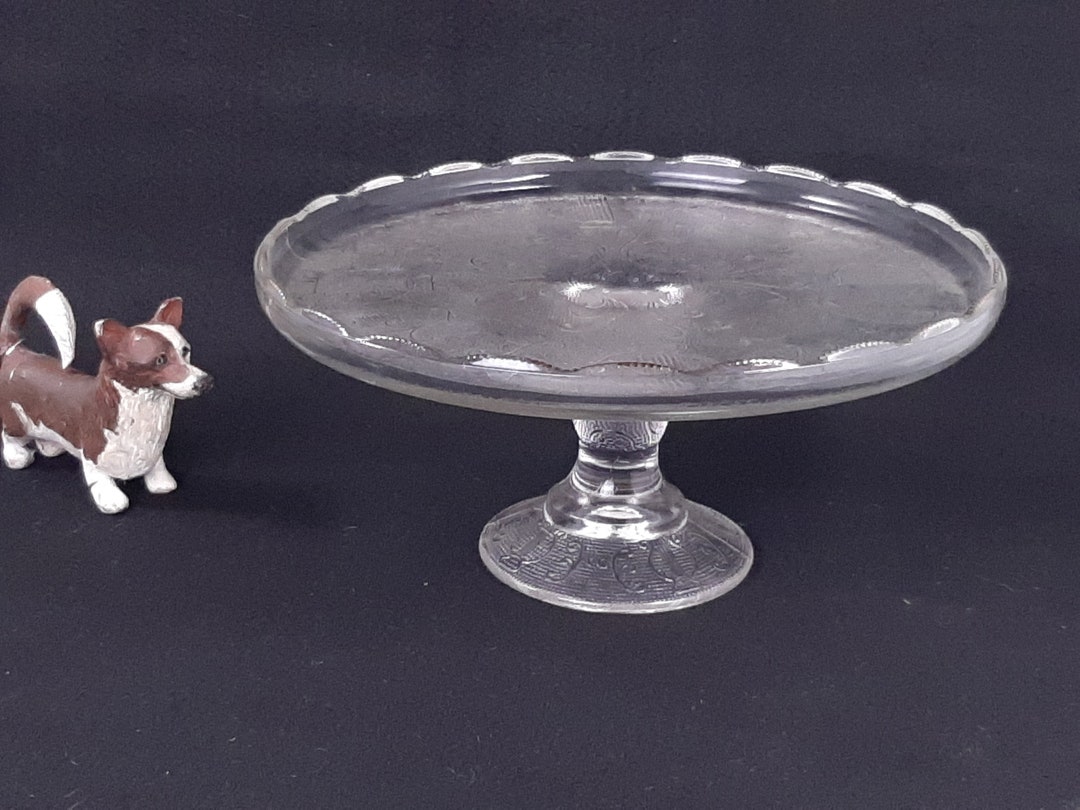 Vintage Depression Glass Cake Stand, Harp Pattern Glass Cake Stand With ...