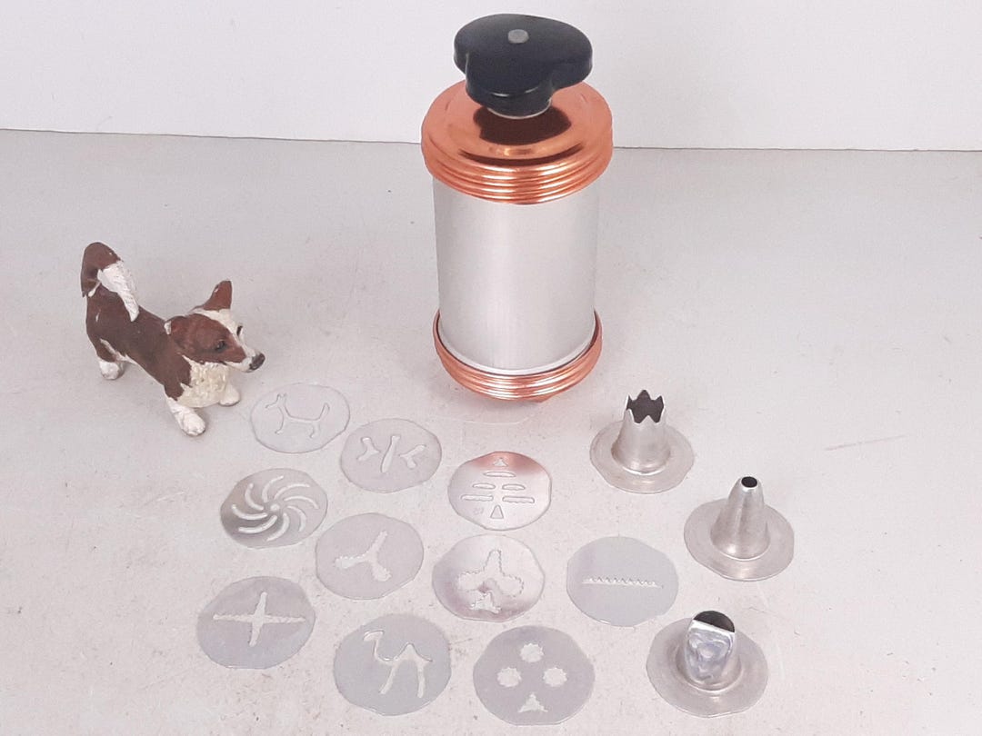 Vintage Mirro Aluminum Cookie Press With Copper Caps and Black Knob, 10 ...