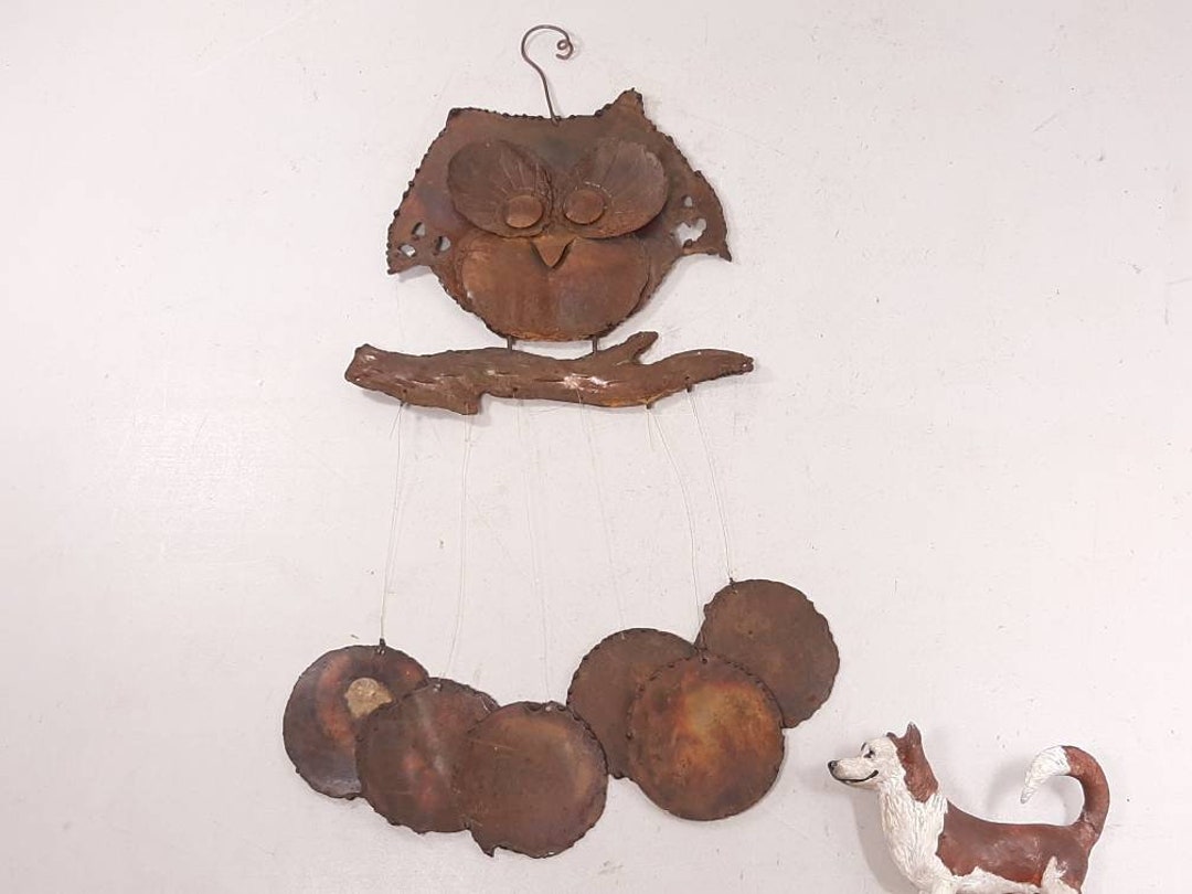 Vintage Brutalist Metal Owl Wind Chimes, Dual Sided Owl, 9"w, 18"h ...