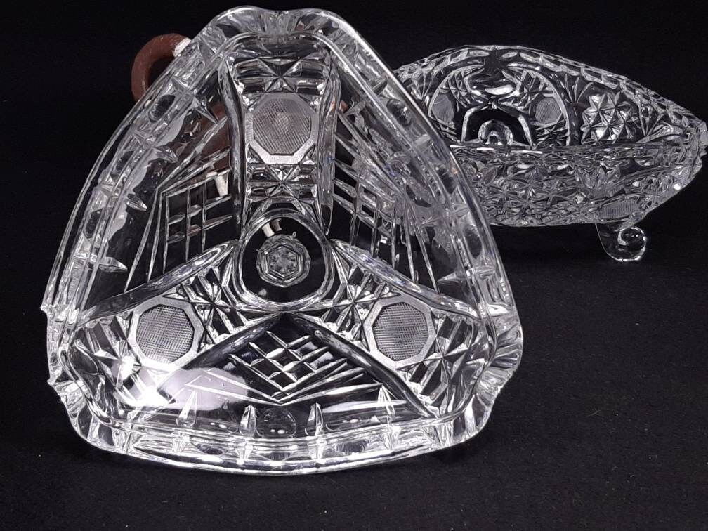 Vintage Heavy Pressed Glass Triangular Candy Dish with Lid | Etsy