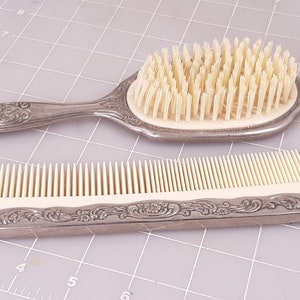 Vintage Nickelplate Ornate Hand Mirror; Brush and Comb, Brittle ...