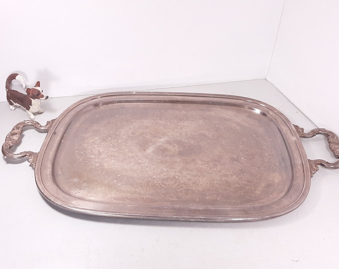 Large Silverplate Leonard Serving Tray With Ornate Handles Vintage ...