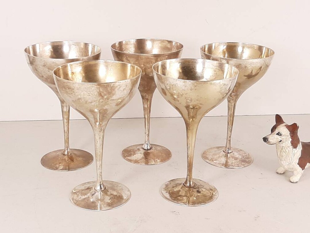 Set of 5 Vintage Leonard EPNS Silverplated Goblets, 8oz, 6" Tall, 3.75 ...